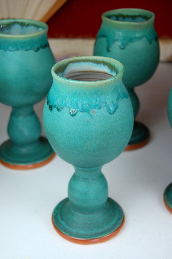 Hand Thrown Pottery Wine Goblet in Turquoise Handmade Pottery Wine Goblet