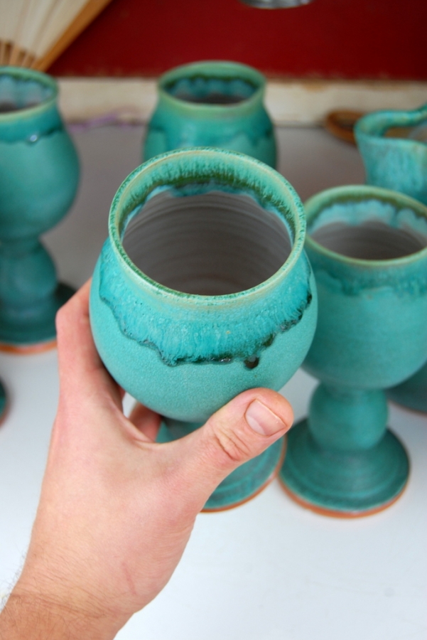 Hand Thrown Pottery Wine Goblet in Turquoise Handmade Pottery Wine Goblet