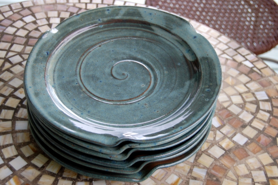 Hand Thrown Stoneware Pottery Dinner Plates Slate Blue Dinnerware Plates