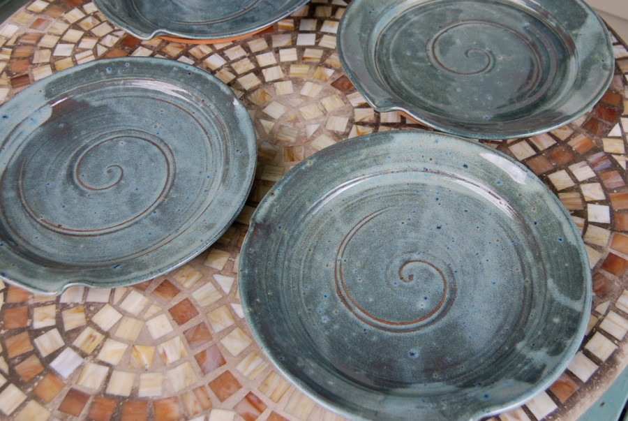 Hand Thrown Stoneware Pottery Dinner Plates Slate Blue Dinnerware Plates