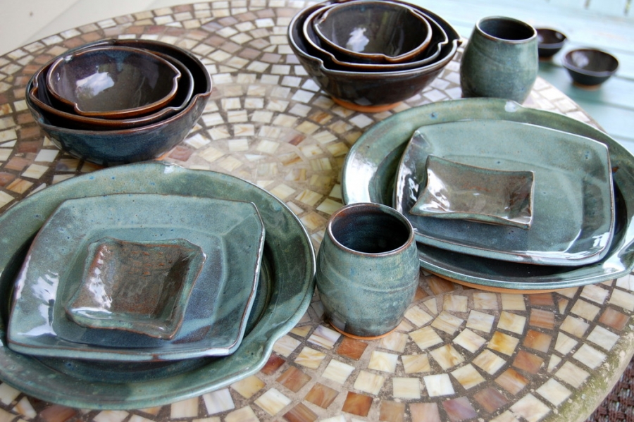 Handmade Pottery Dinnerware Set Blue Stoneware Pottery Dinnerware Sets ...