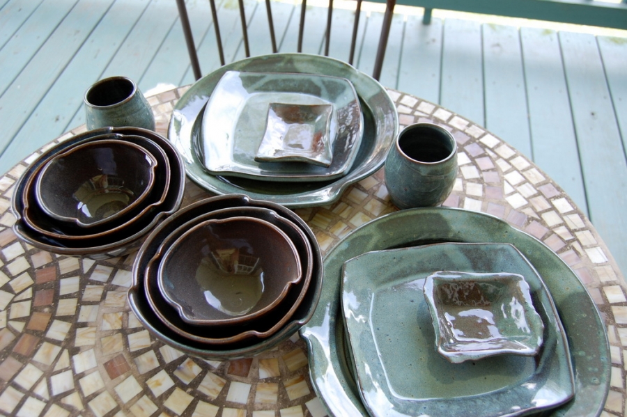 Handmade Pottery Dinnerware Set Blue Stoneware Pottery Dinnerware Sets ...