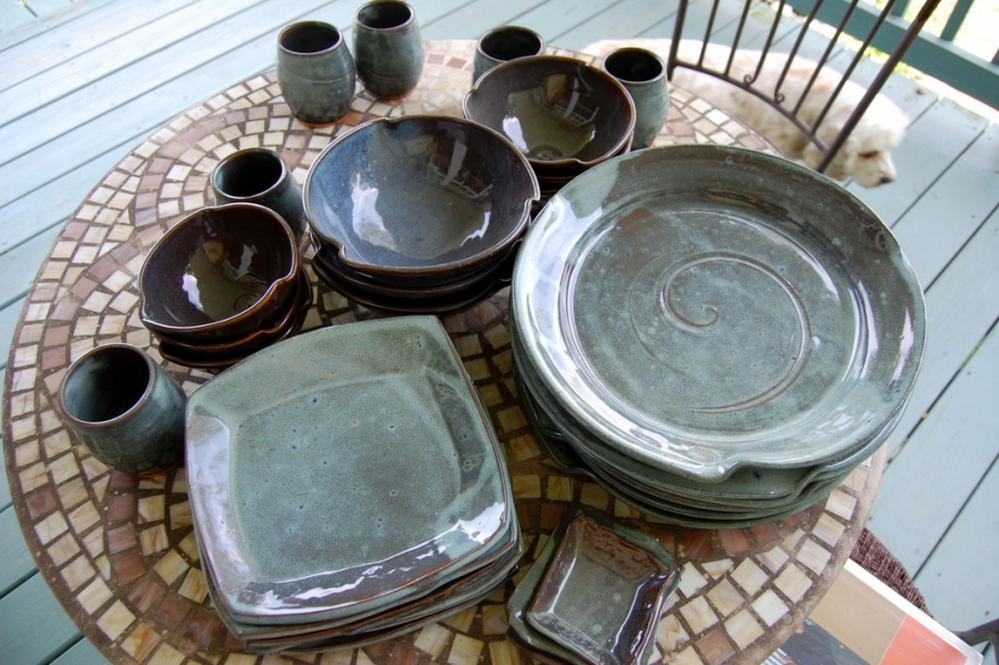 Handmade Pottery Dinnerware Set Blue Stoneware Pottery Dinnerware Sets ...
