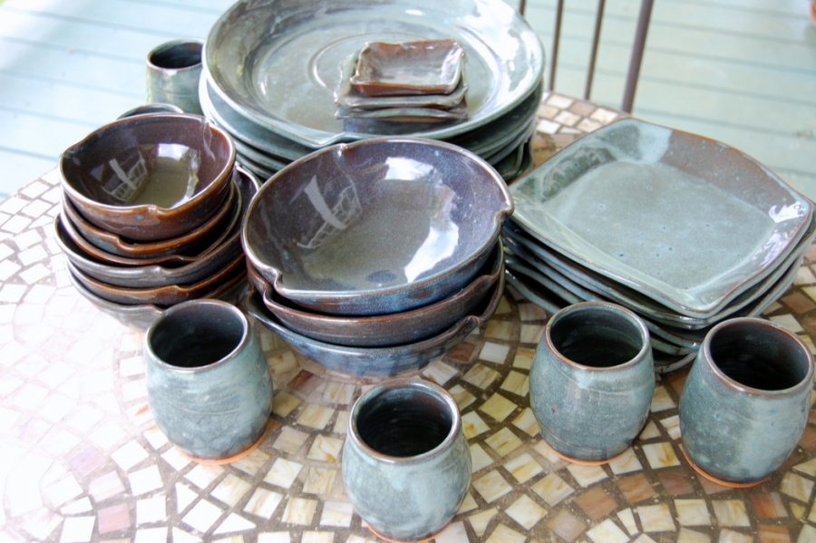 Handmade Pottery Dinnerware Set Blue Stoneware Pottery Dinnerware Sets ...