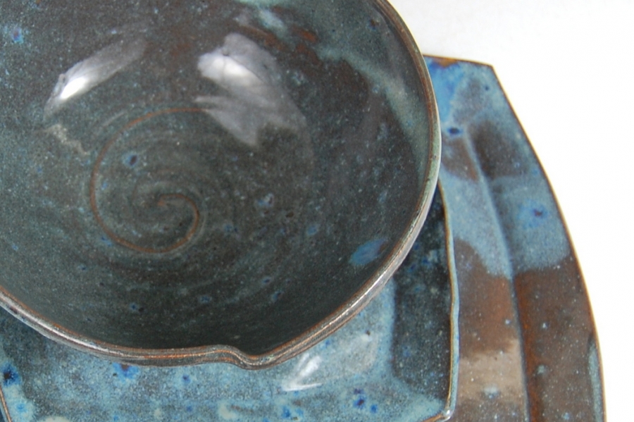 Handmade Pottery Dinnerware Set Blue Square Plate Stoneware Pottery ...