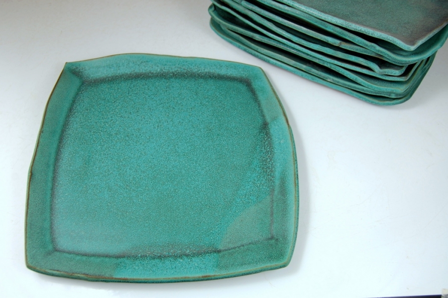 Handmade Pottery Square Dinner Plates Dinnerware Set in Turquoise ...
