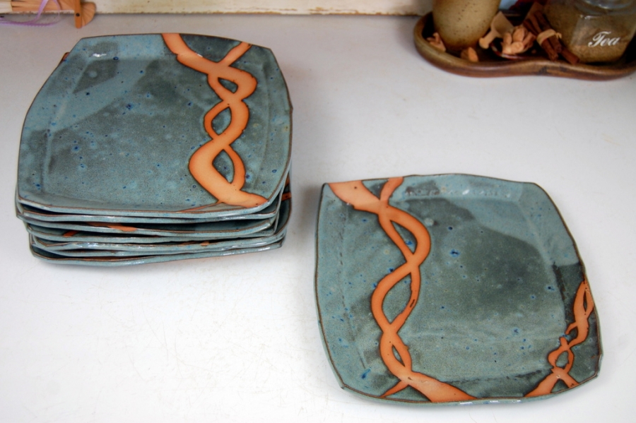 Handmade Pottery Square Dinner Plates Slate Blue Dinnerware Square Plates