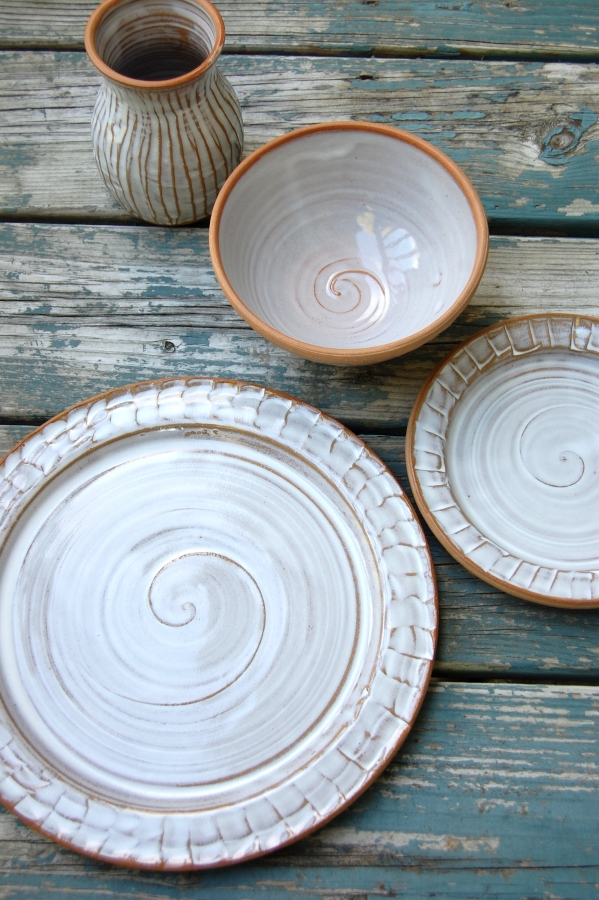 Pottery Dinnerware Set Hand Carved Place Setting Hand Thrown Pottery ...