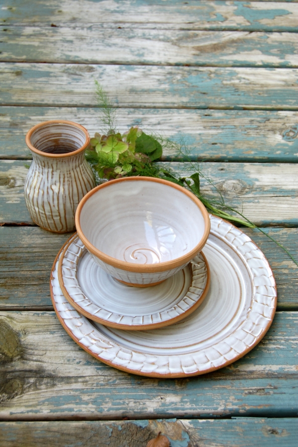 Pottery Dinnerware Set Hand Carved Place Setting Hand Thrown Pottery ...